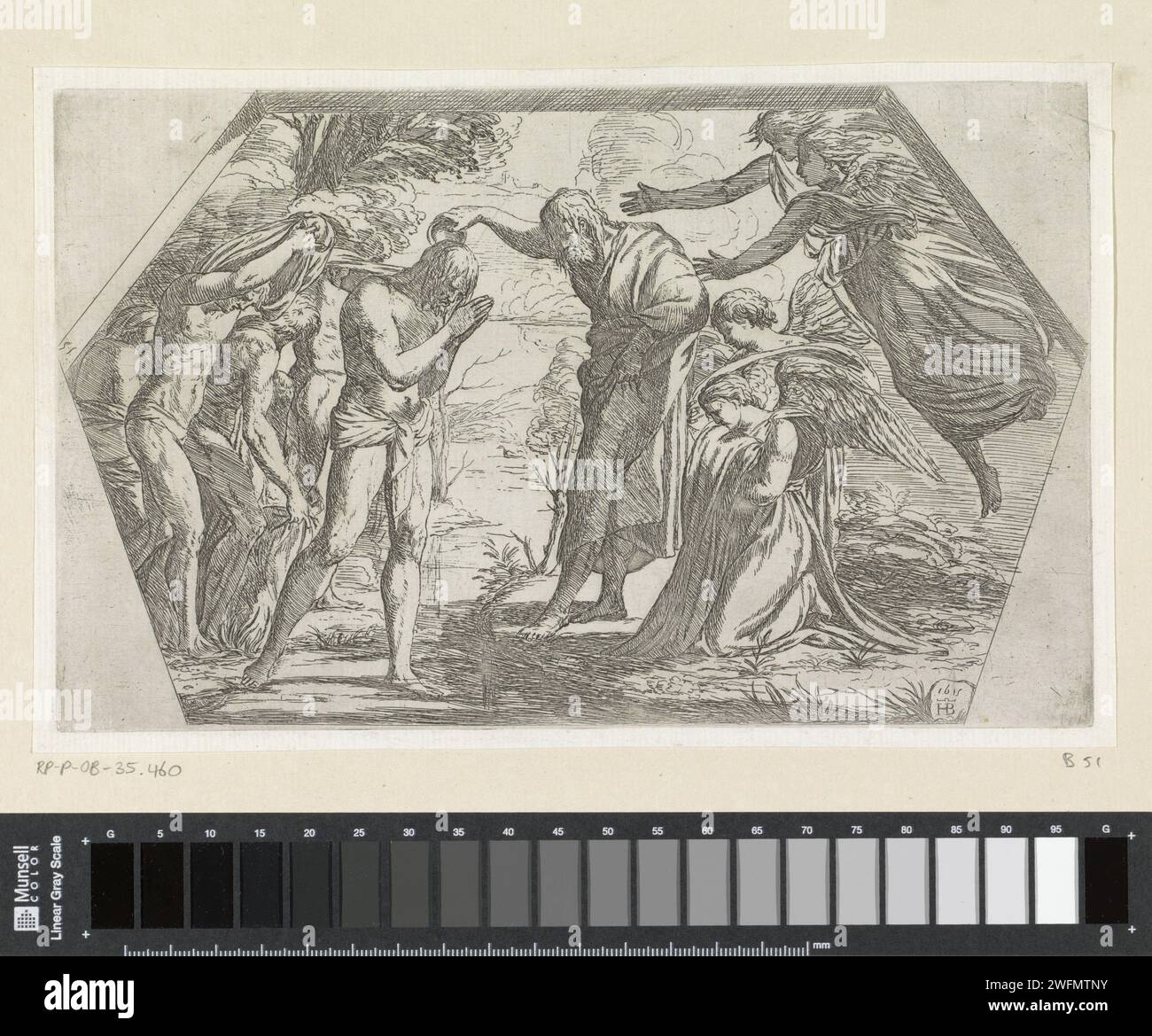 Baptism of Christ, Orazio Borianni, After Rafaël, 1615 print Christ is baptized by John the ...