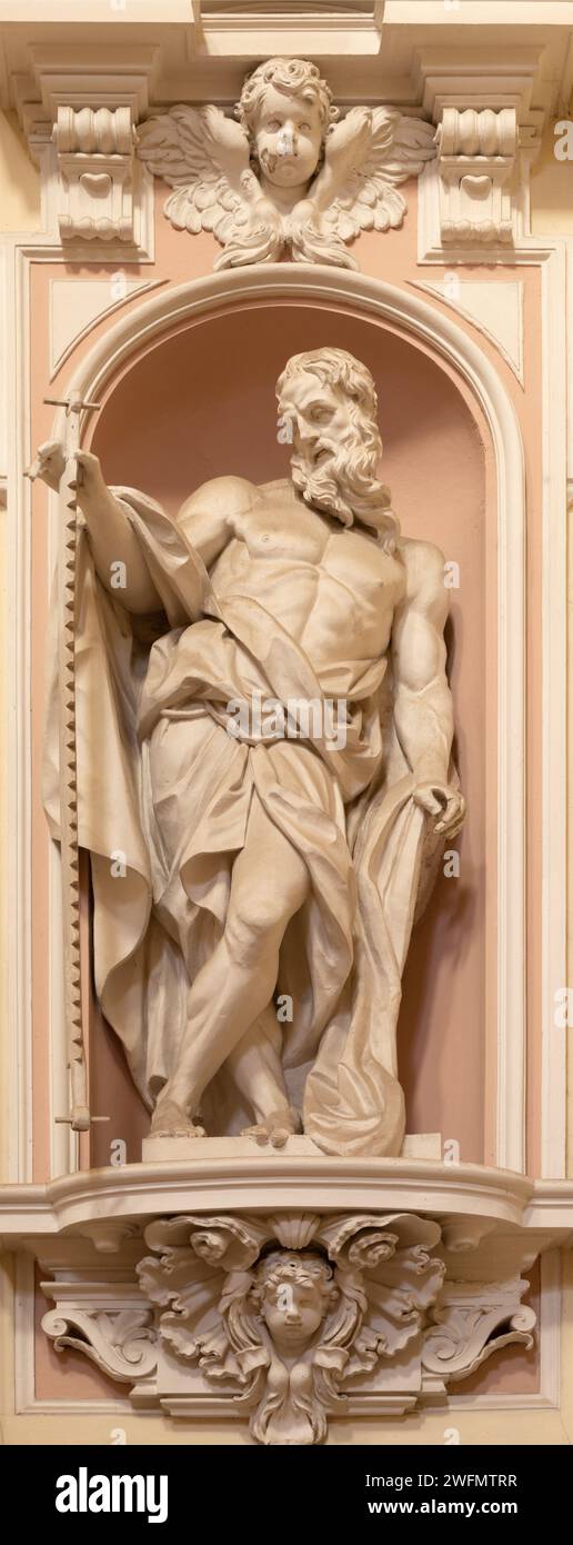 NAPLES, ITALY - APRIL 23, 2023: The statue of prophet Isaiah with the ...