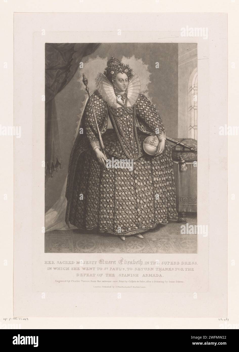 Portrait of Elizabeth I Tudor, Charles Turner, After Crispijn van de ...