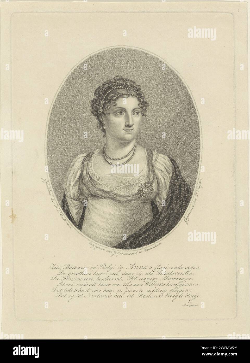 Portret van Anna Paulowna Romanowa, 1816 - 1819 print Portrait of Anna Paulowna in an oval. Six ...