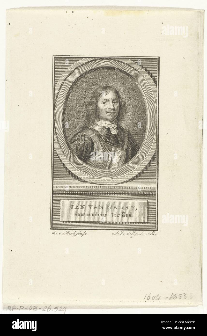 Portrait of Admiraal Jan van Galen, Antonie van der Beek, 1830 print ...