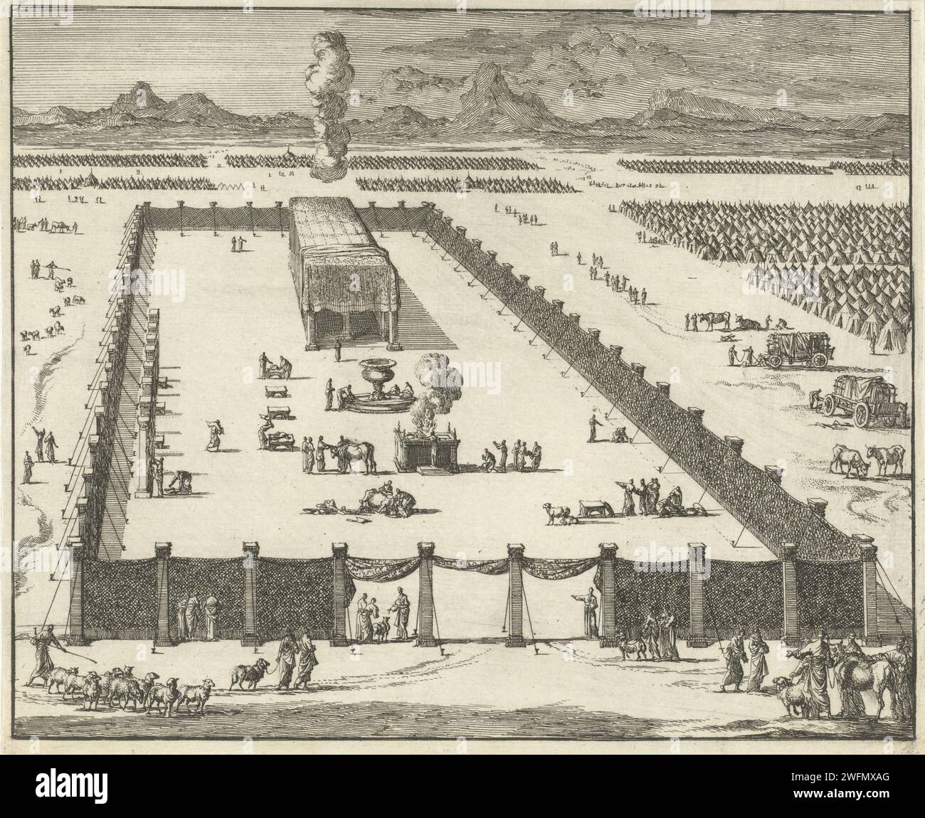View of the Voorhof and the Tabernakel, Anonymous, After Jan Luyken, 1683 print paper etching ...