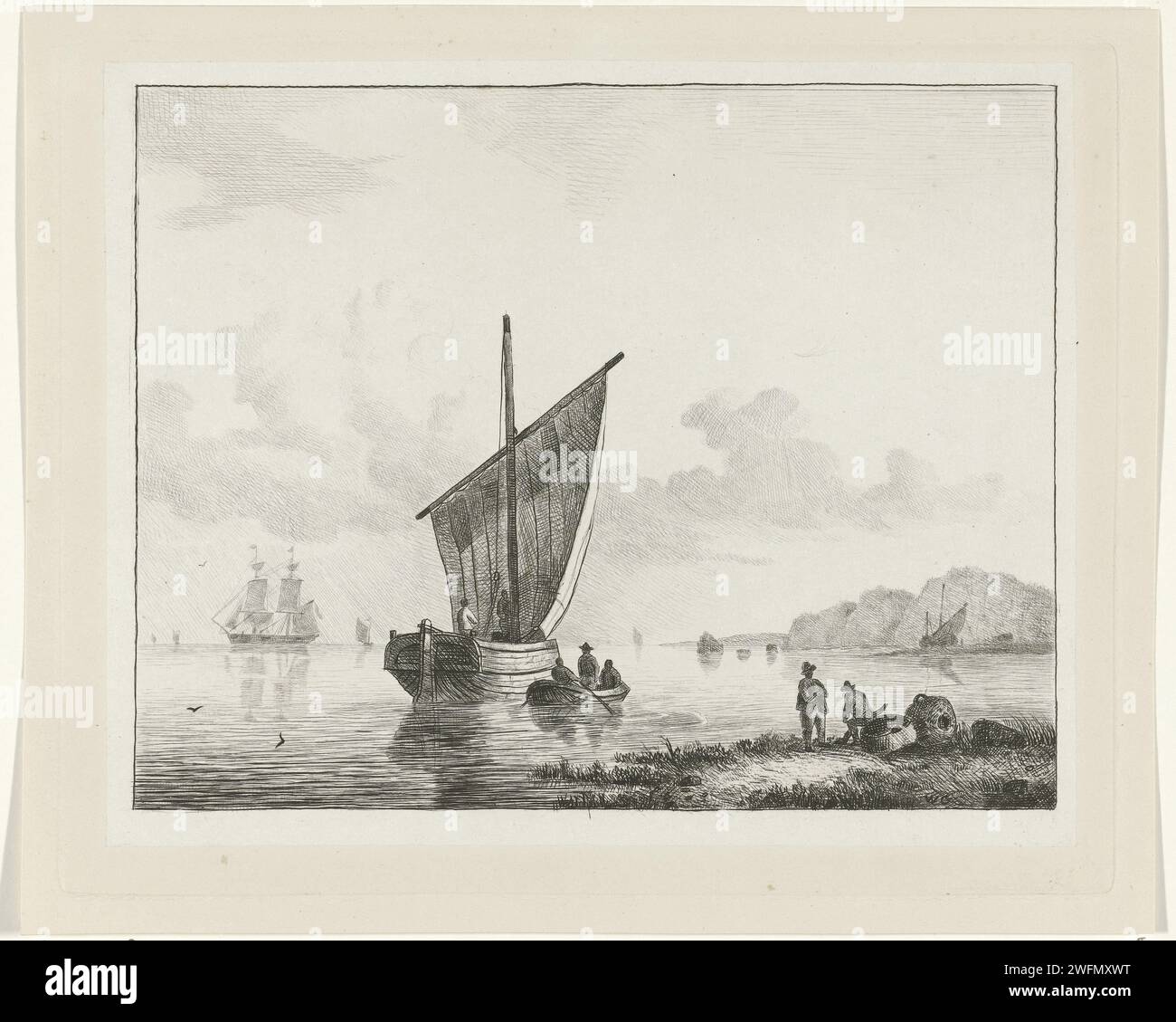 Sailing ship on the coast, Willem Gruyter Jr., 1832 - 1880 print ...