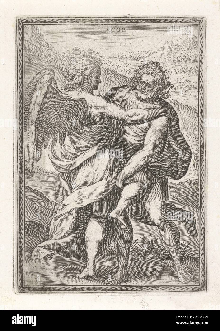 Jakob in fight with the angel, Johann Sadeler (I), After Chrispijn van ...