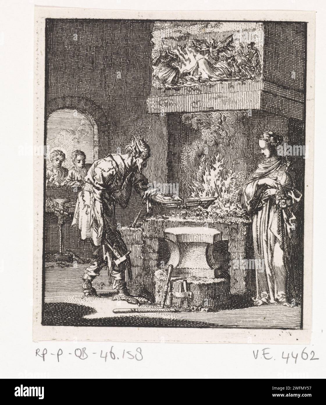 Lady world and the devil in a blacksmith, Jan Luyken, 1714 print ...