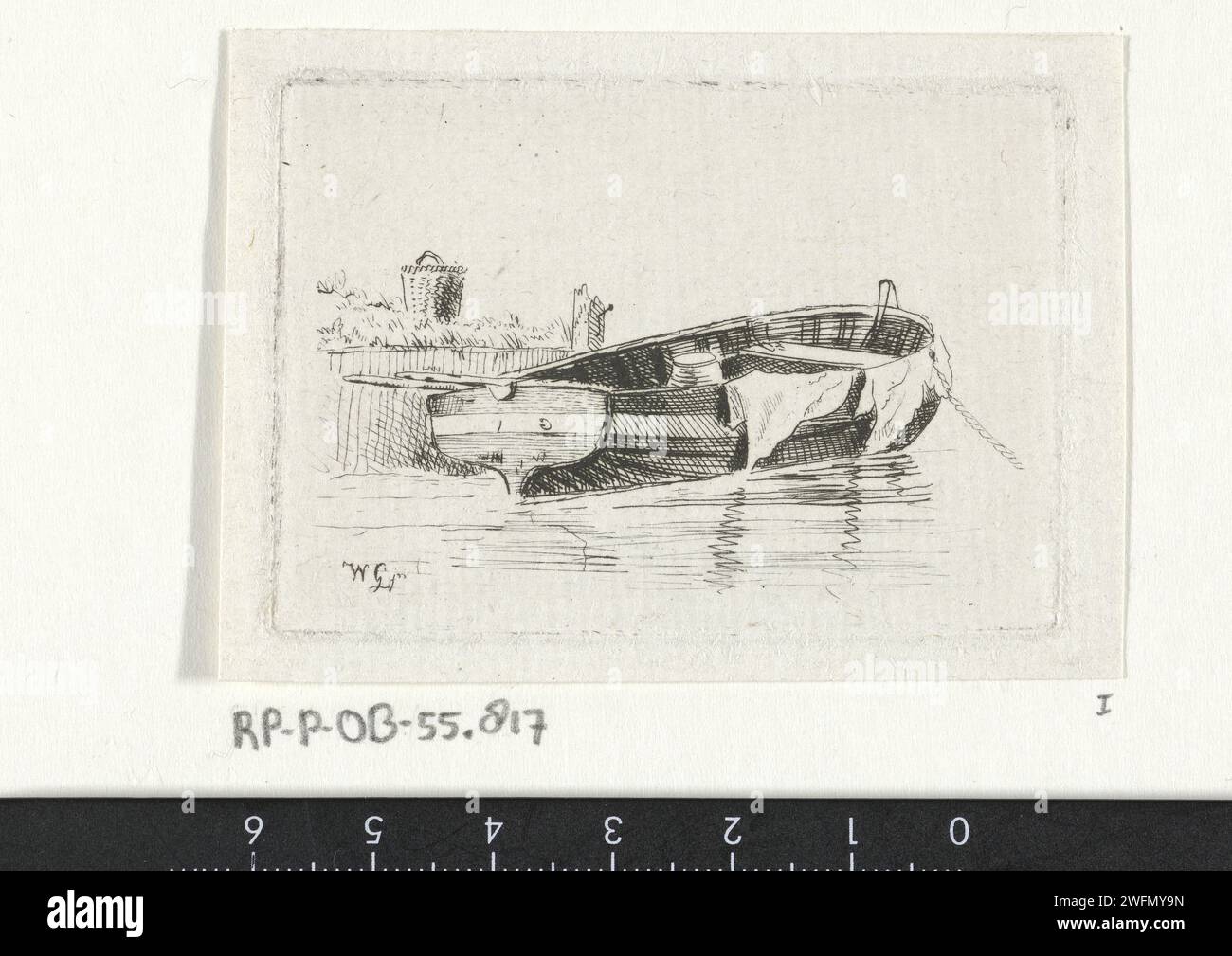 Moored rowing boat, Willem Gruyter Jr., 1832 - 1880 print Amsterdam ...