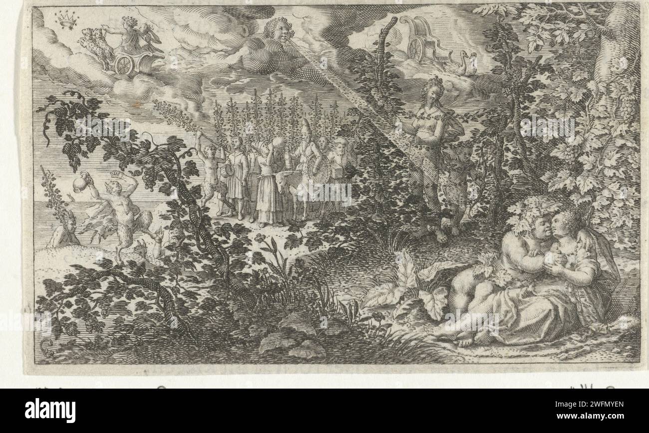 Bacchus and Ariadne as loved ones, Jacob Matham, after David Vinckboons ...