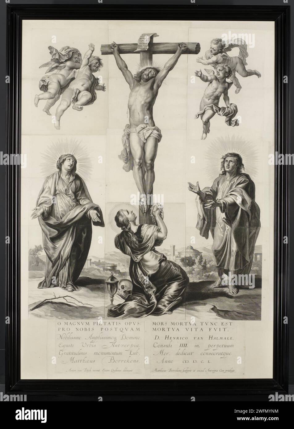 Crucified Christ with Mary, John and Mary Magdalena, 1650 print Christ crucified. Around him ...