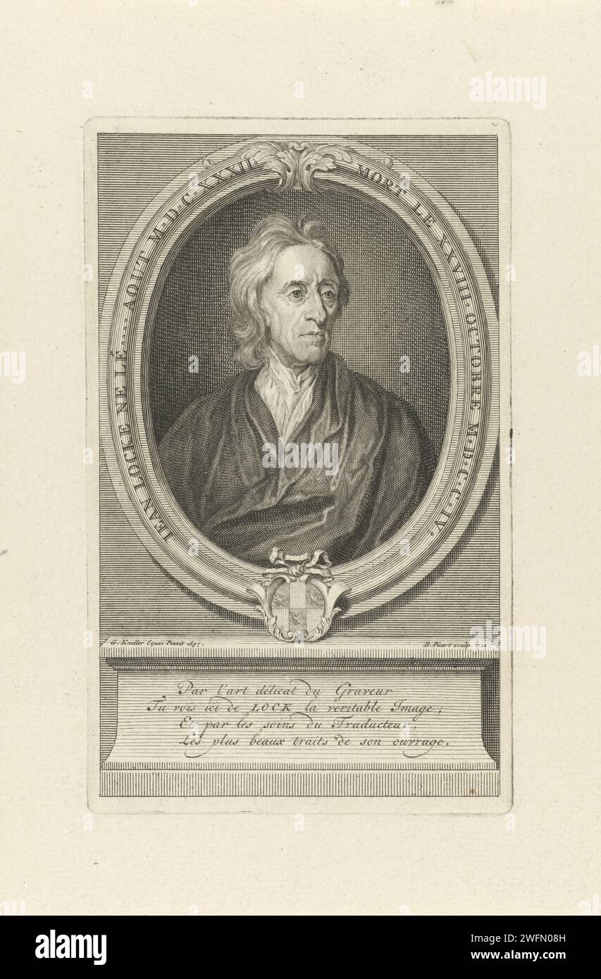 Portret van John Locke, Bernard Picart, after Gottfried Kneller, 1721 ...