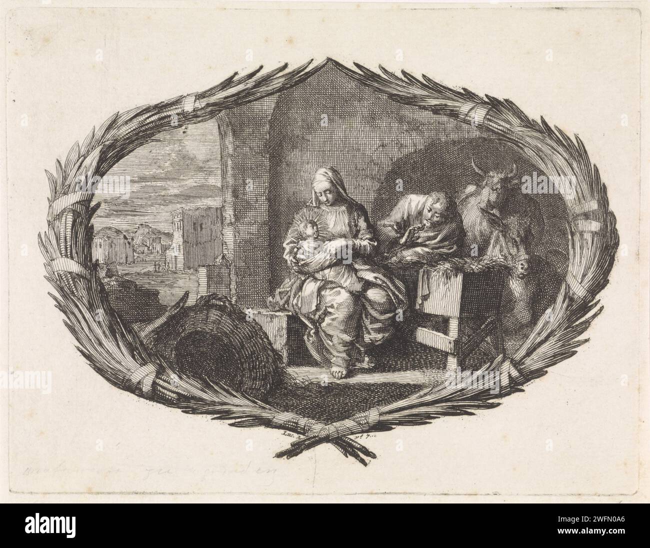 Birth of Christ, Jan Luyken, 1700 print A performance in a cartouche of ...