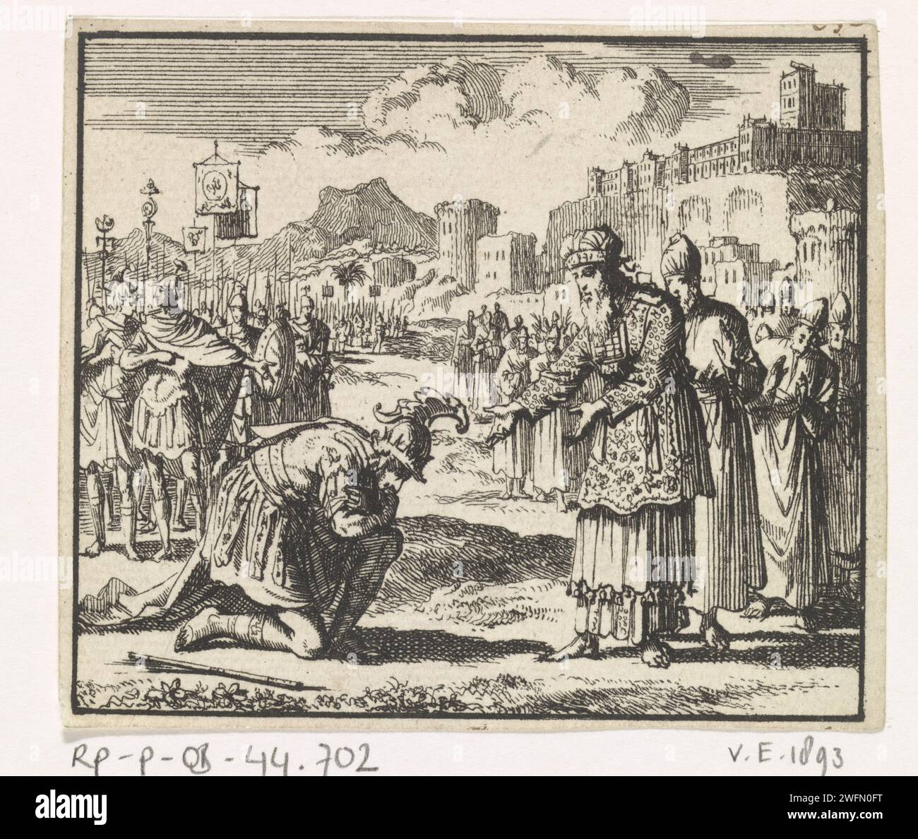 Alexander the Great Kneelt for the high priest Jaddus, Jan Luyken, 1698 ...