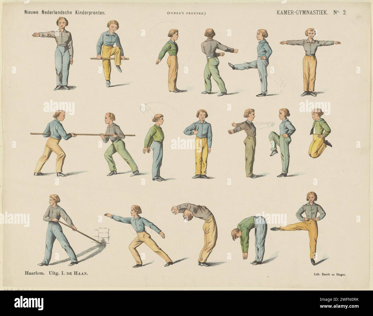 Room gymnastics, 1875 - 1903 print Leaf with 17 performances of boys ...