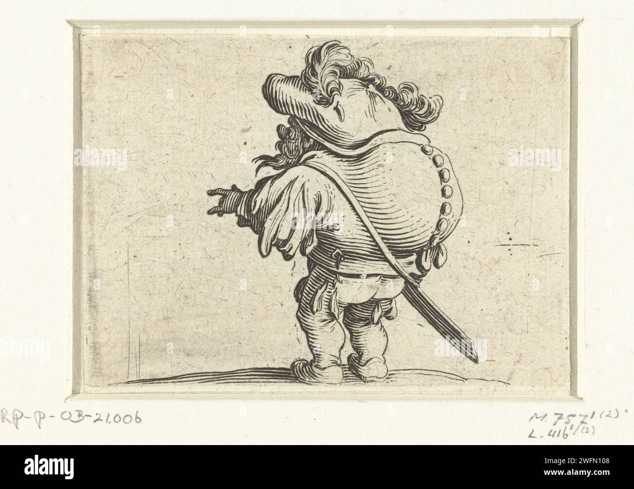 Dwarf with sword, a row of knots on the back, Jacques Callot, 1621 ...