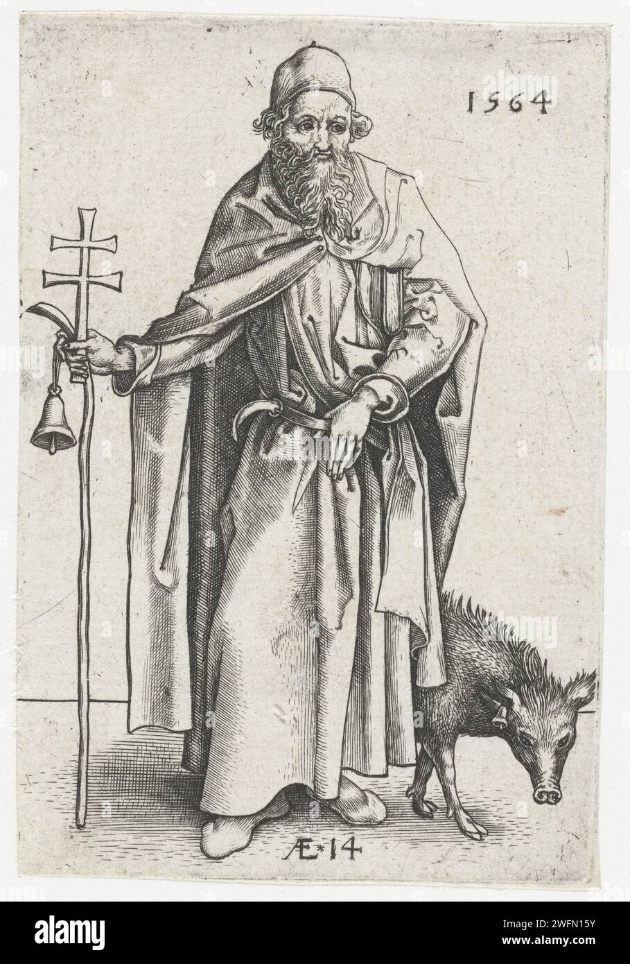 Saint Antonius, Hieronymus Wierix, After Martin Schongauer, 1564 print ...