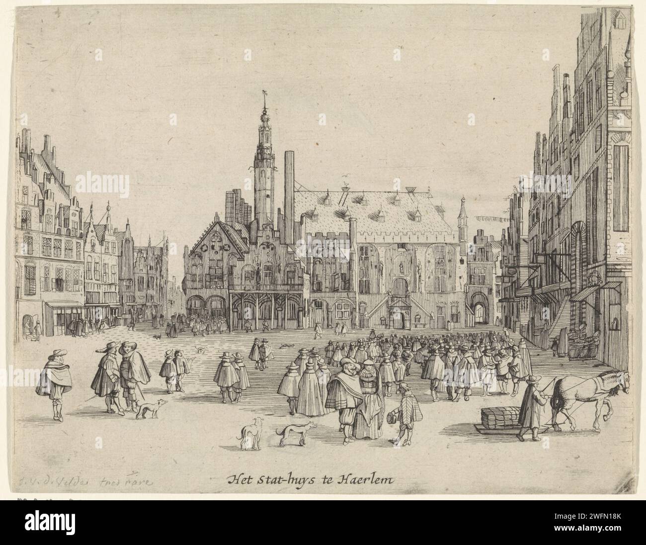 View of the Grote Markt with the town hall in Haarlem, Anonymous, Jan ...