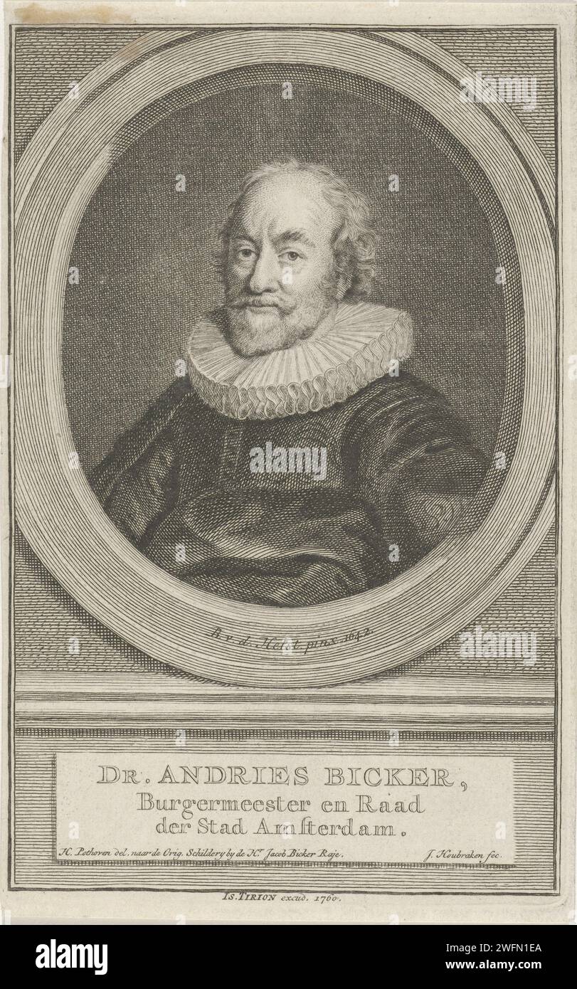 Portrait of Andries Bicker, Jacob Houbraken, After Bartholomeus van der ...