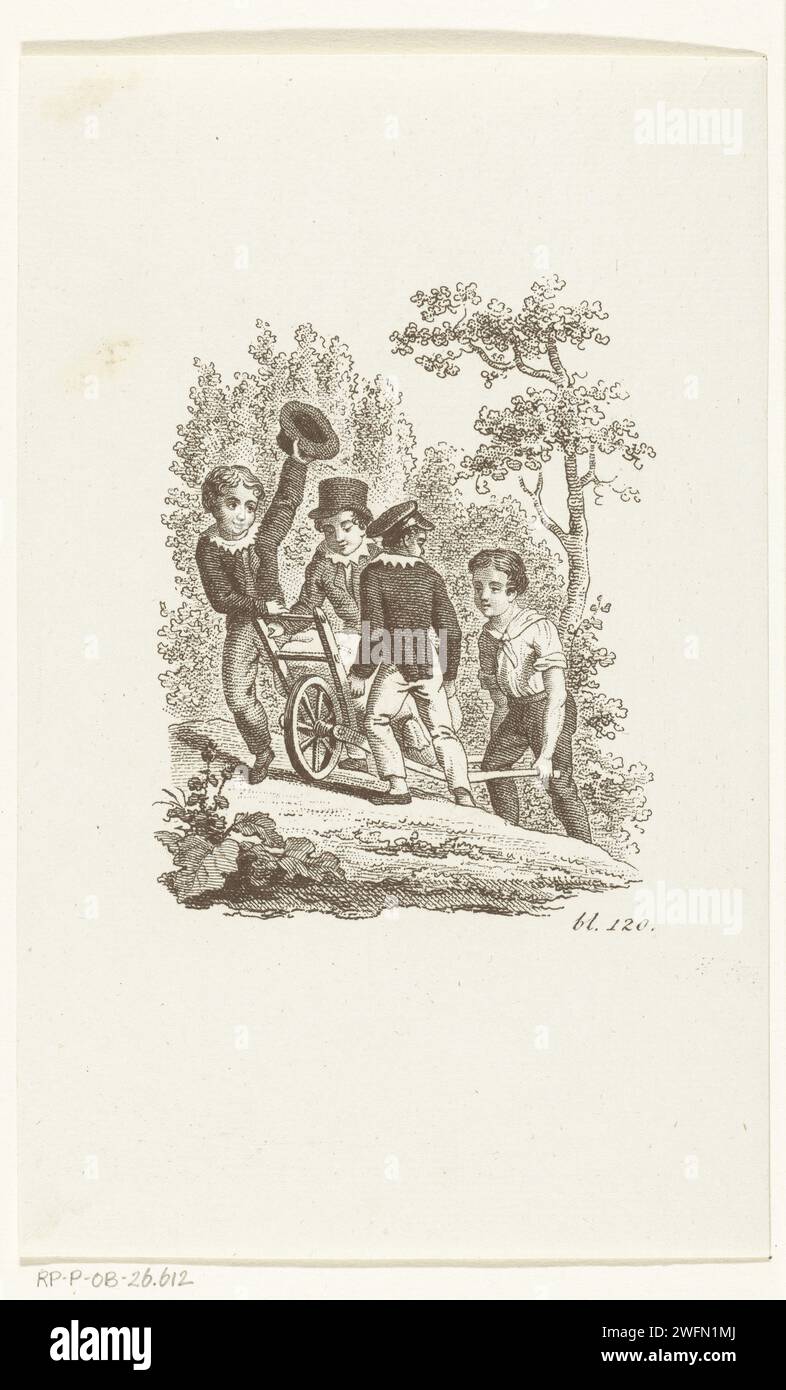 Four boys with wheelbarrow, Johannes Alexander Rudolf Best, 1807 - 1855 ...