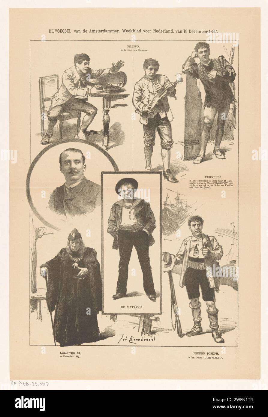 Louis Bouwmeester, Johan Braakensiek, 1887 print Various portraits of ...