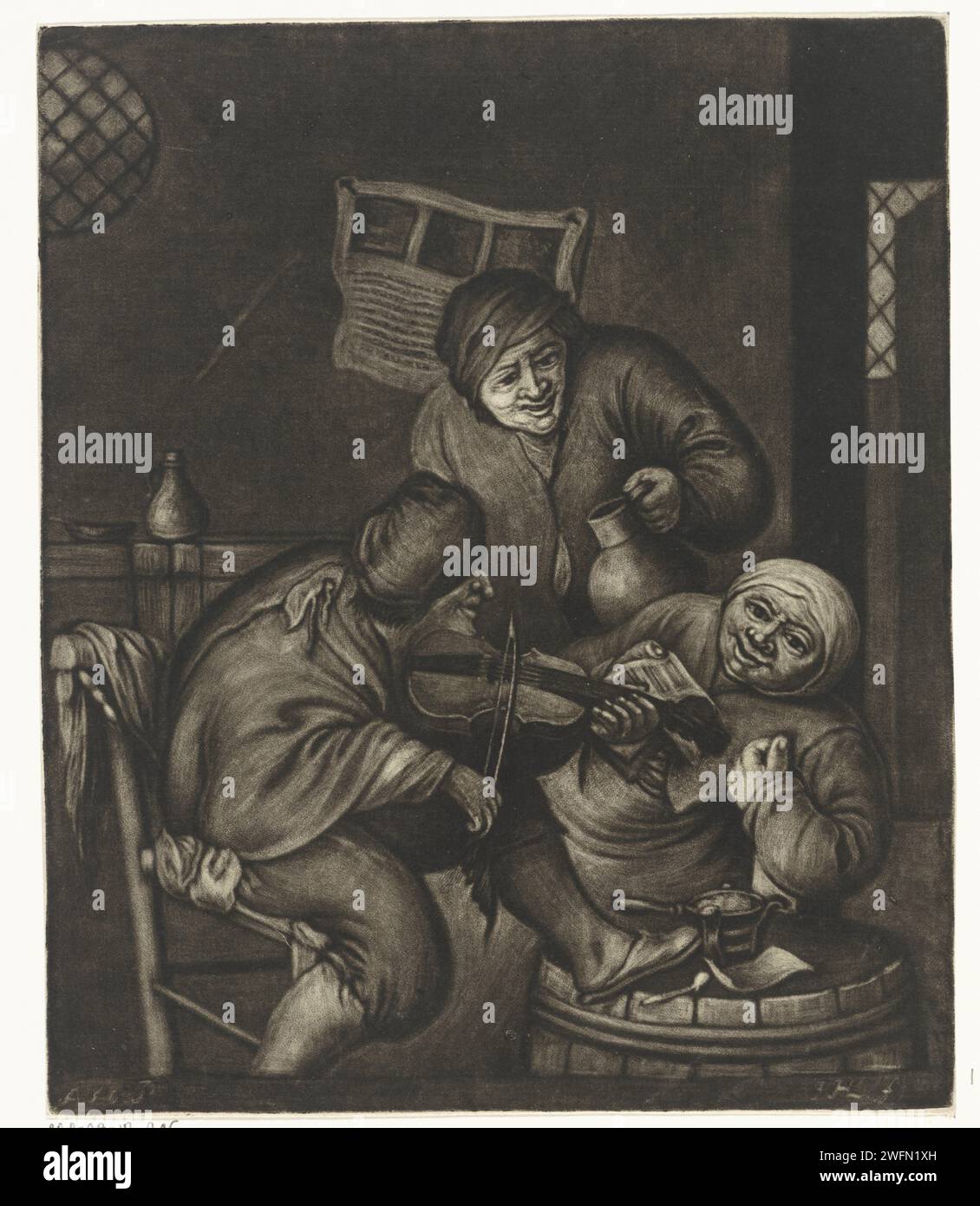Two men and a violin player, Jacob Hoolaart, After Adriaen van Ostade ...