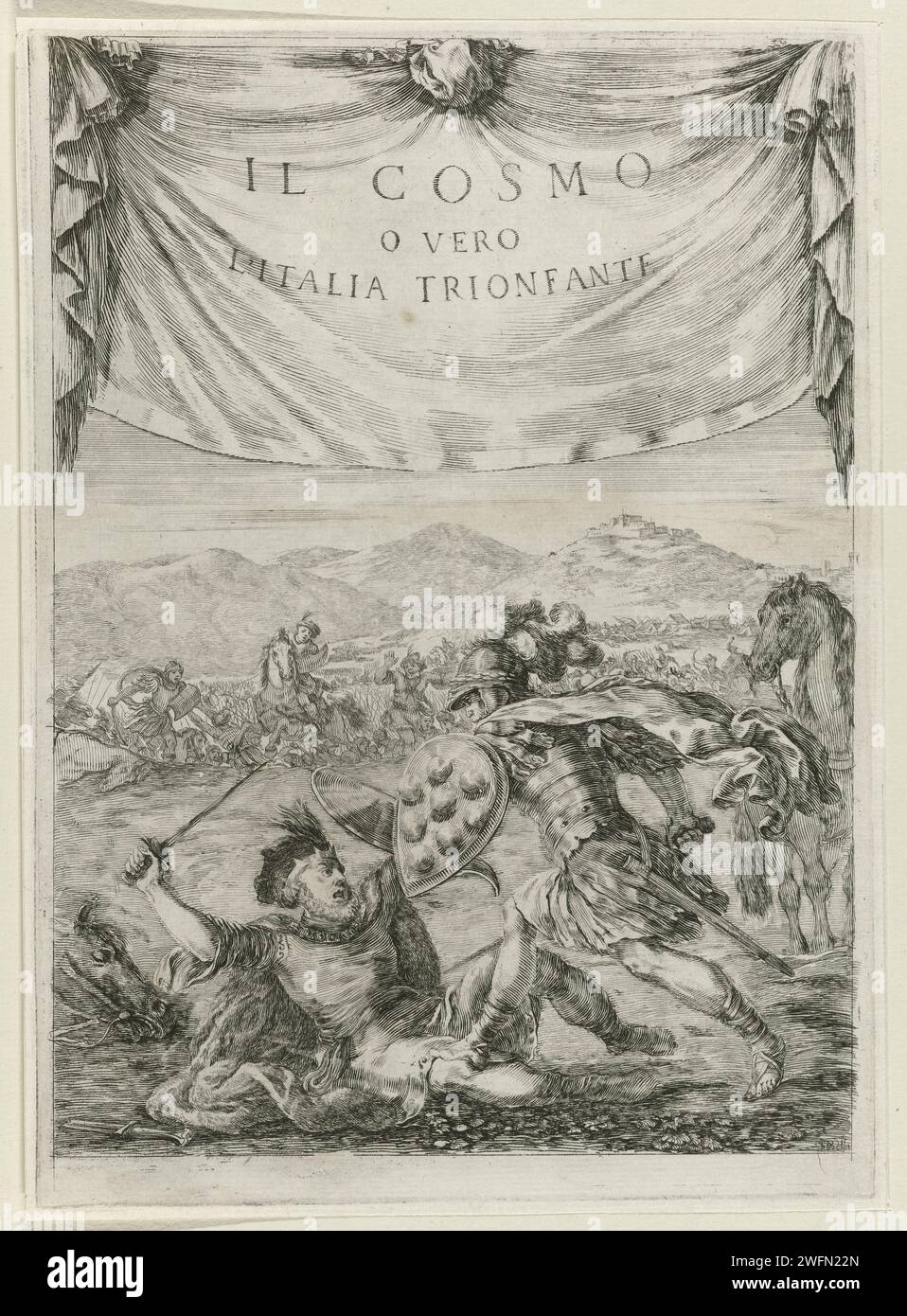 Battle between Cosmos and Radagario, Stefano della Bella, 1650 print ...