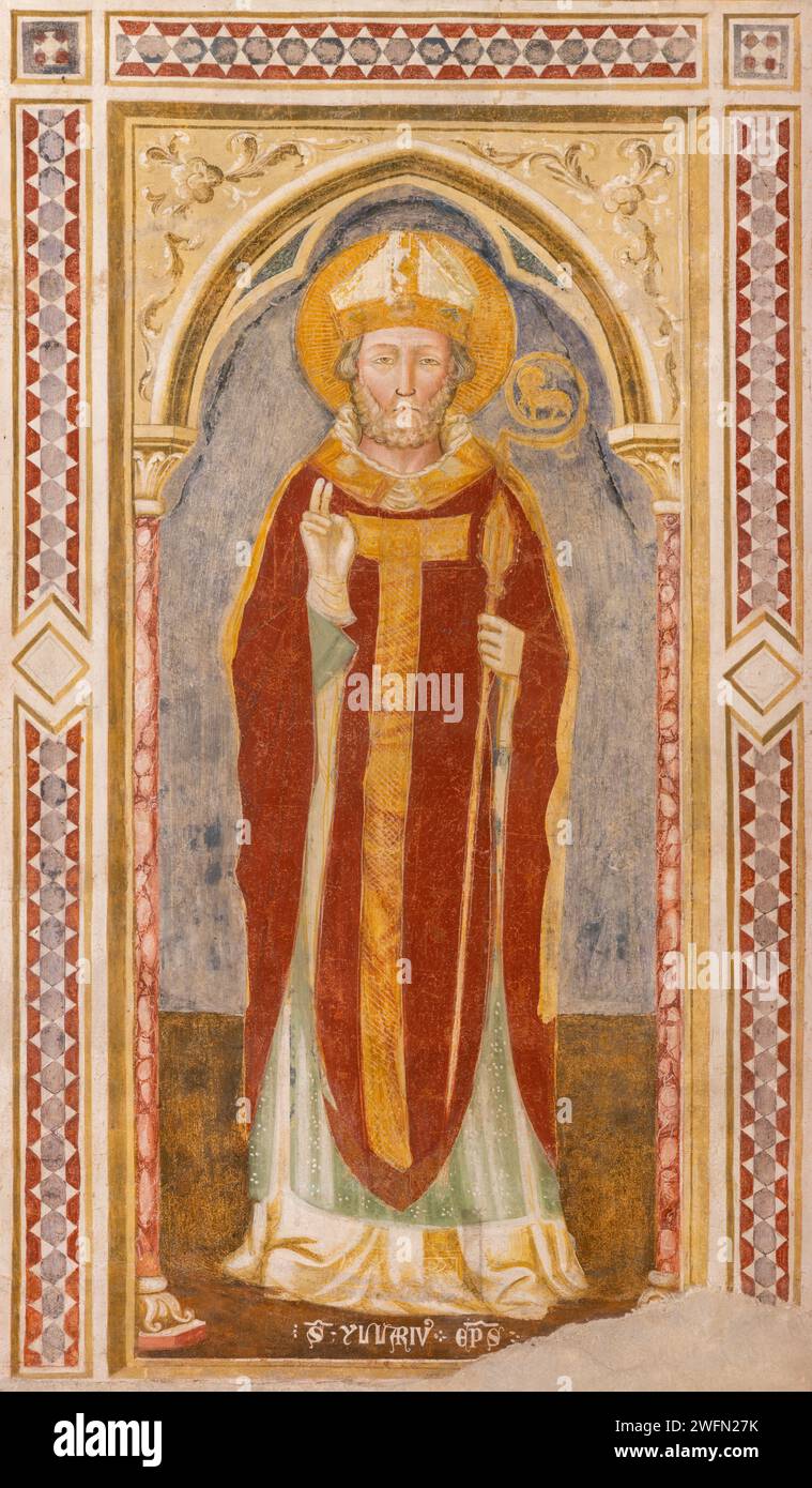 TREVISO, ITALY - NOVEMBER 4, 2023: The fresco of St. Hilarius in the ...