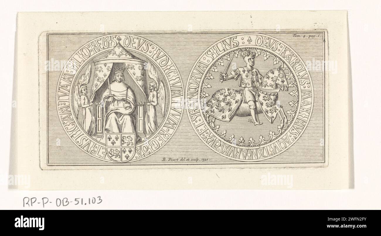 Menning with the portrait of Charlemagne, Bernard Picart, 1720 print ...