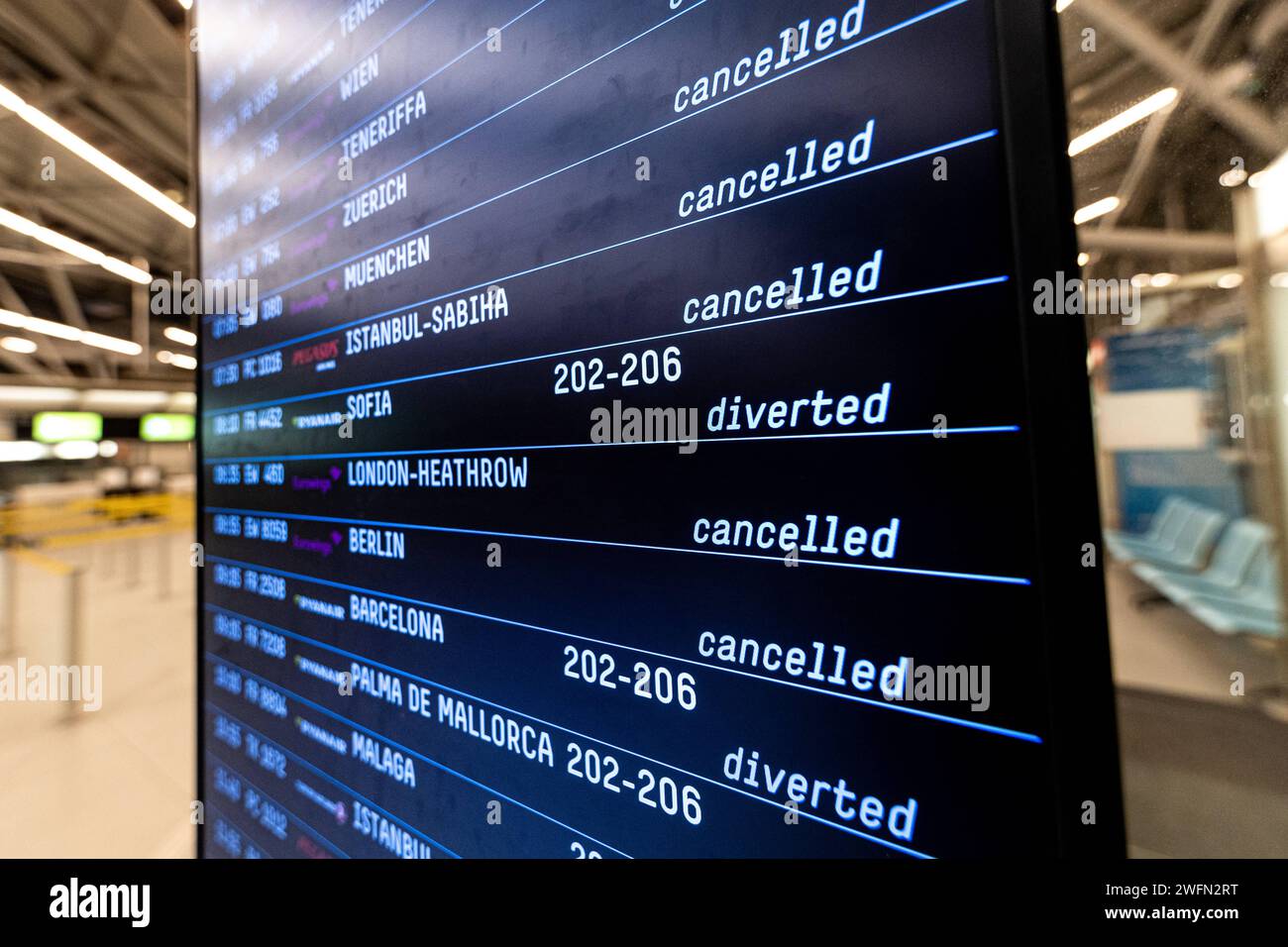 Der Status Cancelled, Annuliert, umgeleitet, diverted dominiert auf den ...