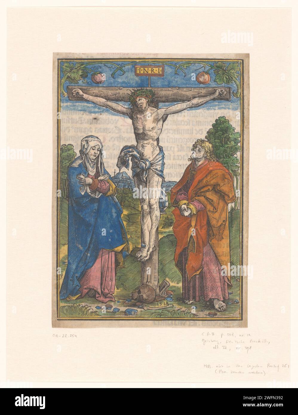 Christ on the cross, between Mary and John the Evangelist, Anonymous, Wolf Traut, 1514 print ...