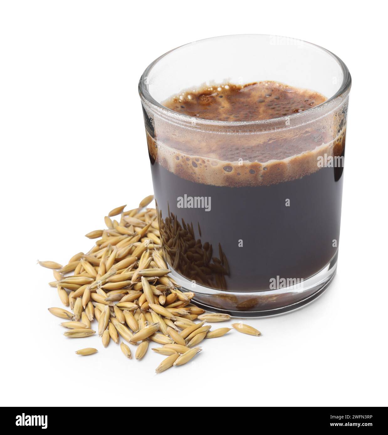 Cup of barley coffee and grains isolated on white Stock Photo - Alamy