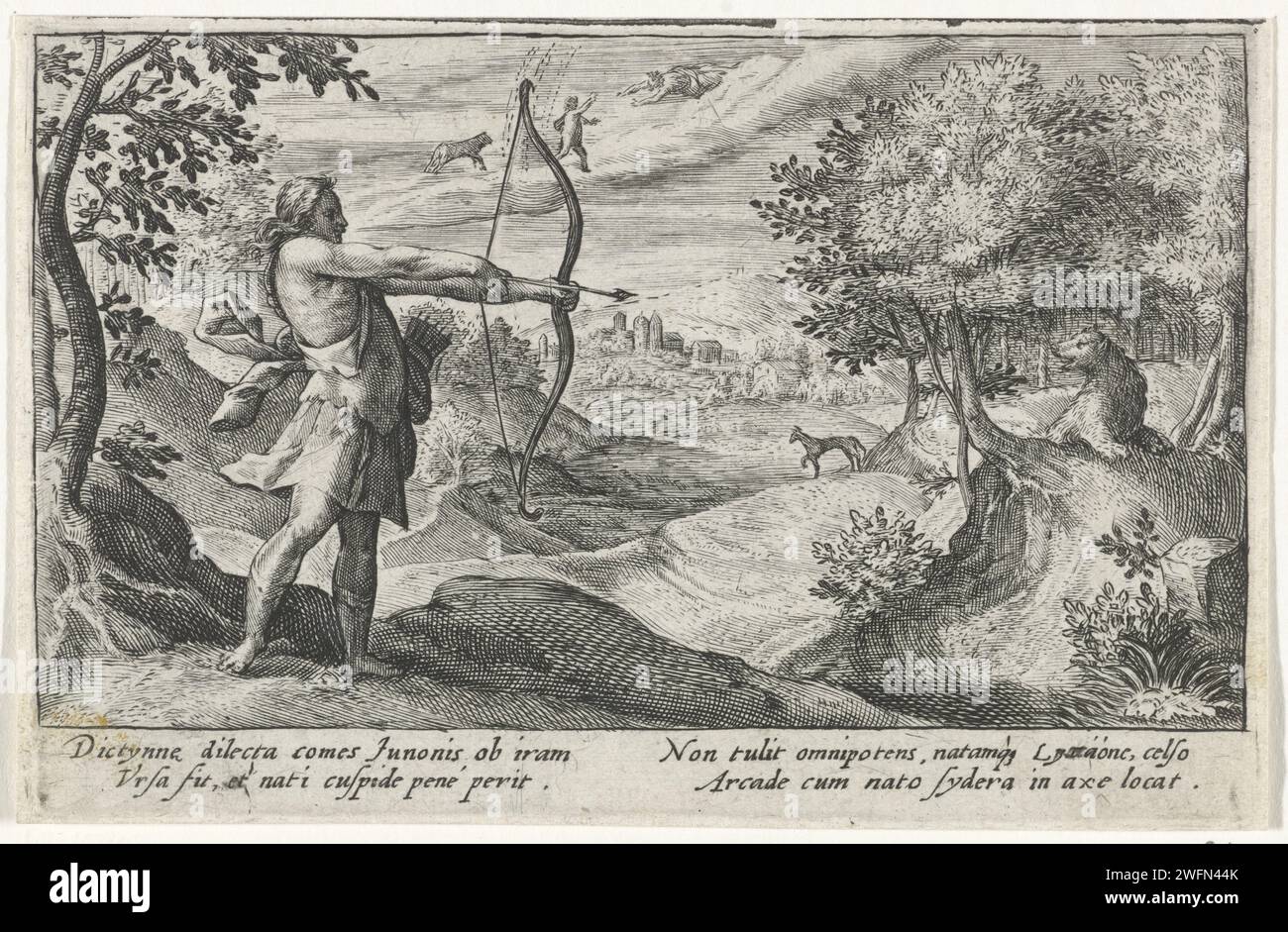 Arcas shoots at Callisto, Crispijn van de Passe (I), 1602 - 1607 print ...