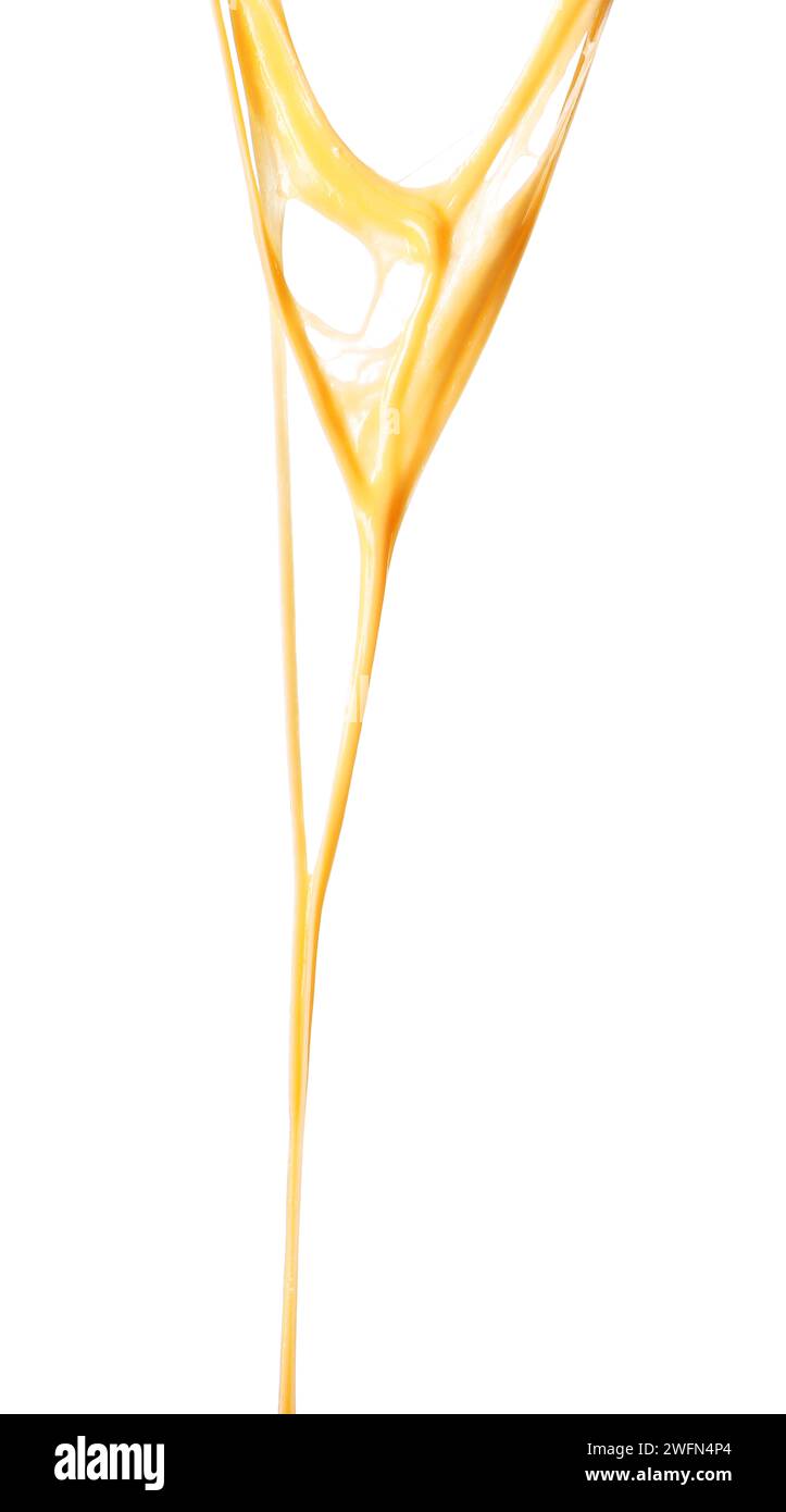 Stretching delicious melted cheese isolated on white Stock Photo - Alamy