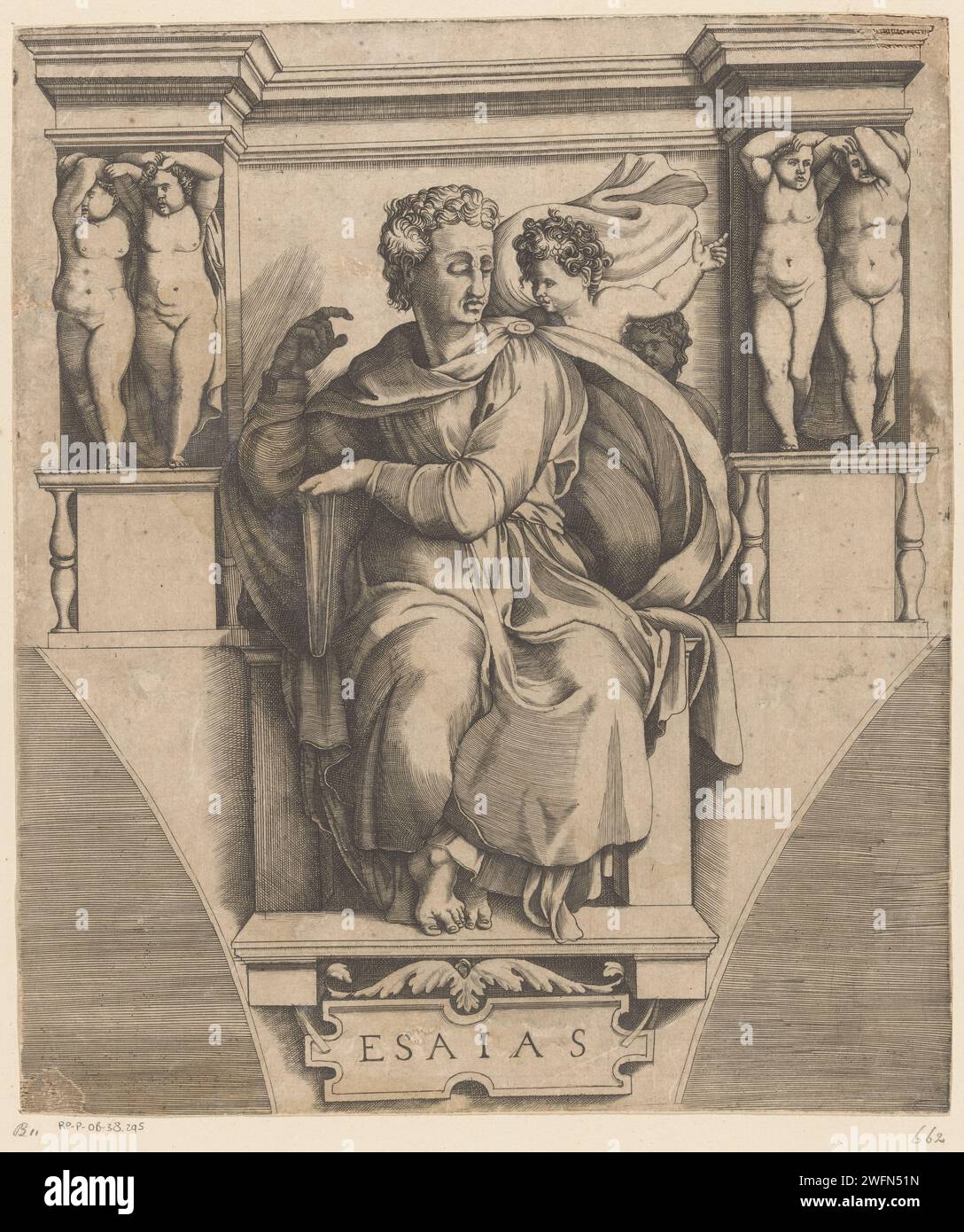 Profeet Jesasaja, Enea Vico, After Michelangelo, 1533 - 1567 print The ...