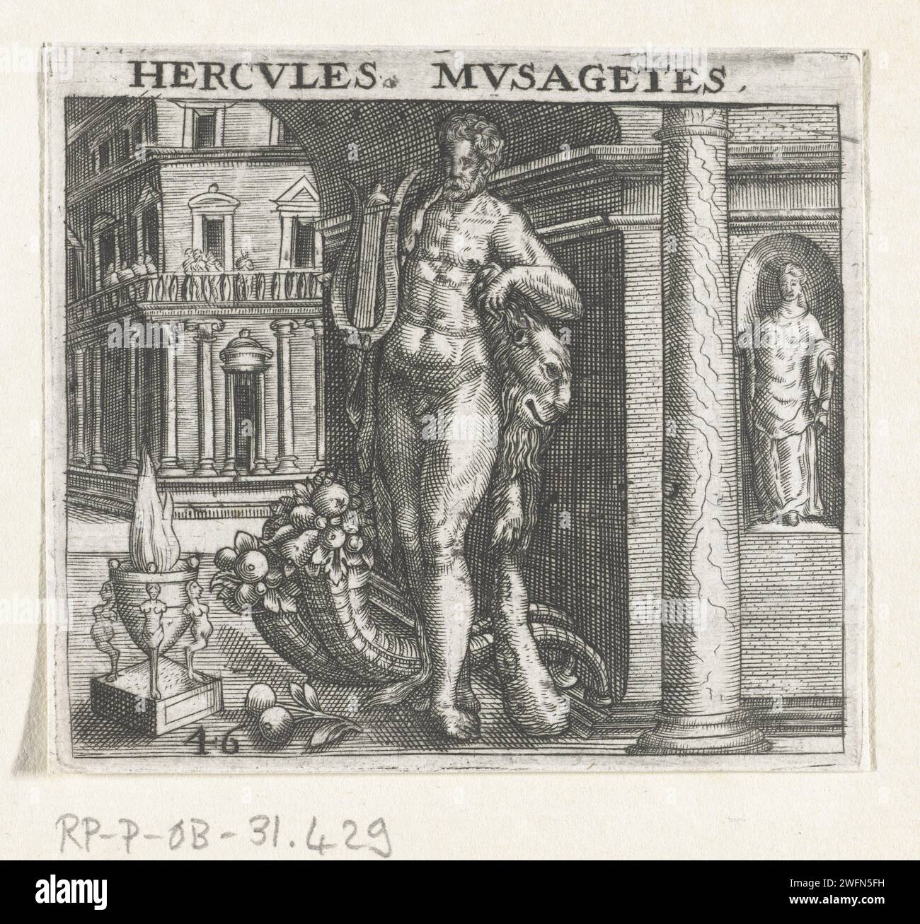 Hercules as leader of De Muzen, 1596 print Hercules as patron and ...
