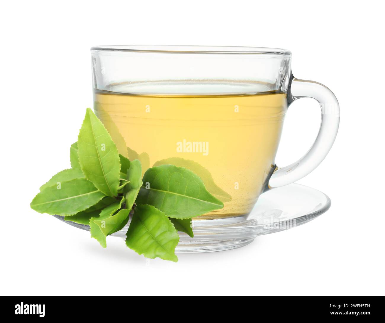 Green tea in glass cup and green leaves isolated on white Stock Photo ...