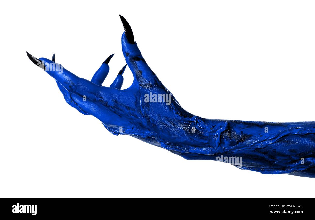 Creepy monster. Blue hand with claws isolated on white Stock Photo - Alamy