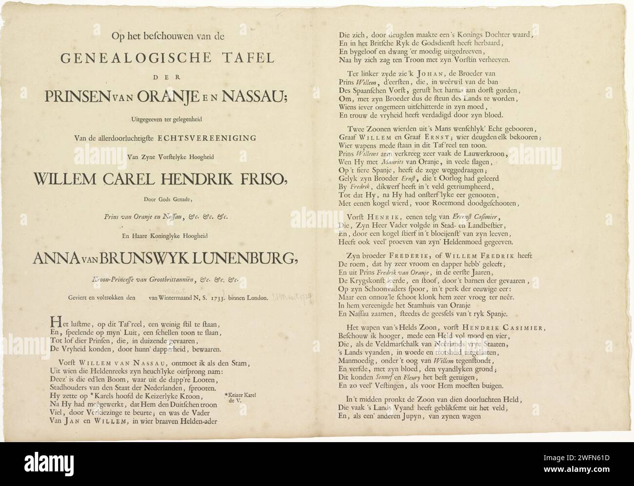Text at the family tree of the Oranje -Nassau house, Lambertus ...