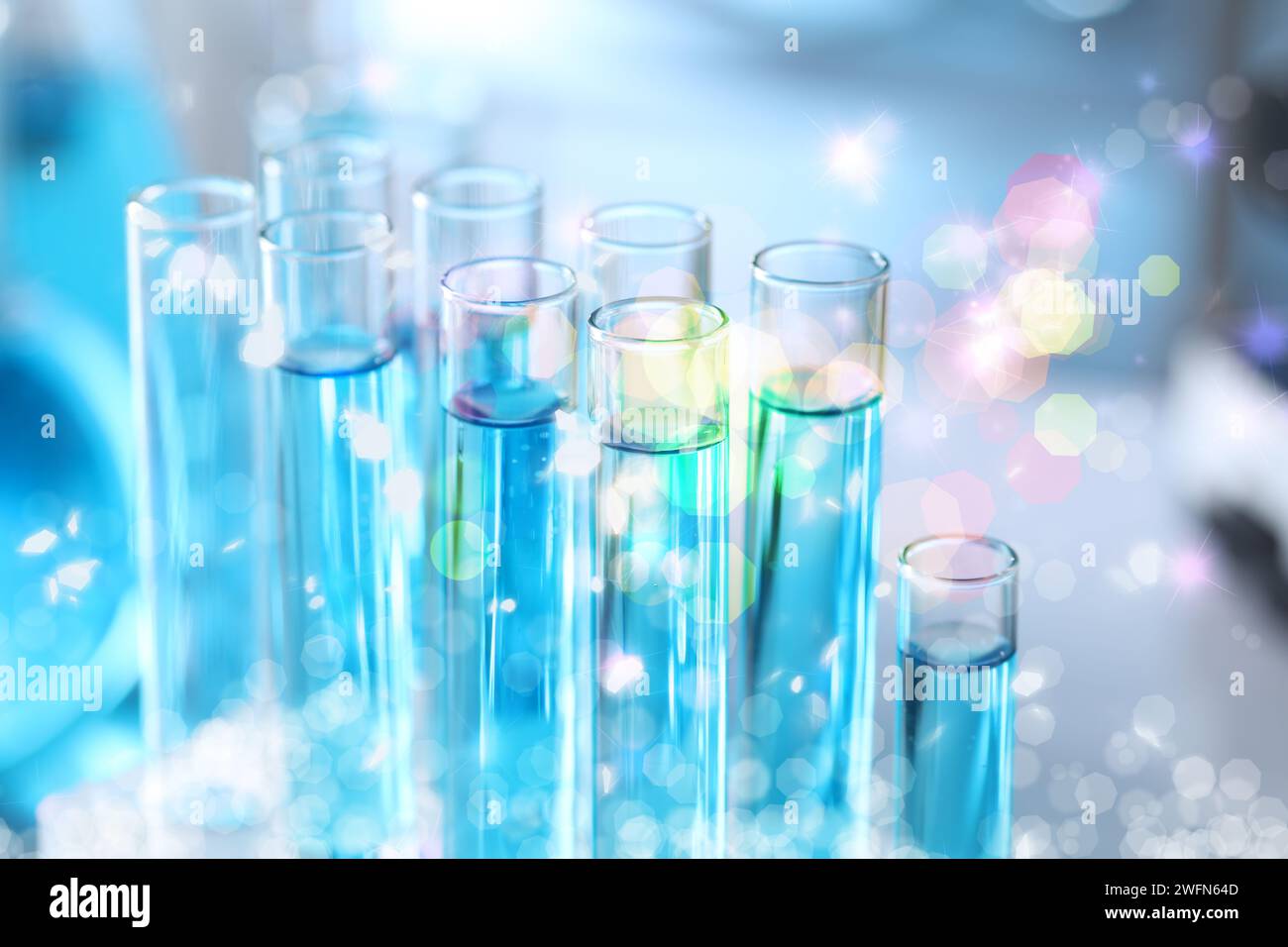 Many test tubes with samples, closeup. Laboratory glassware Stock Photo ...