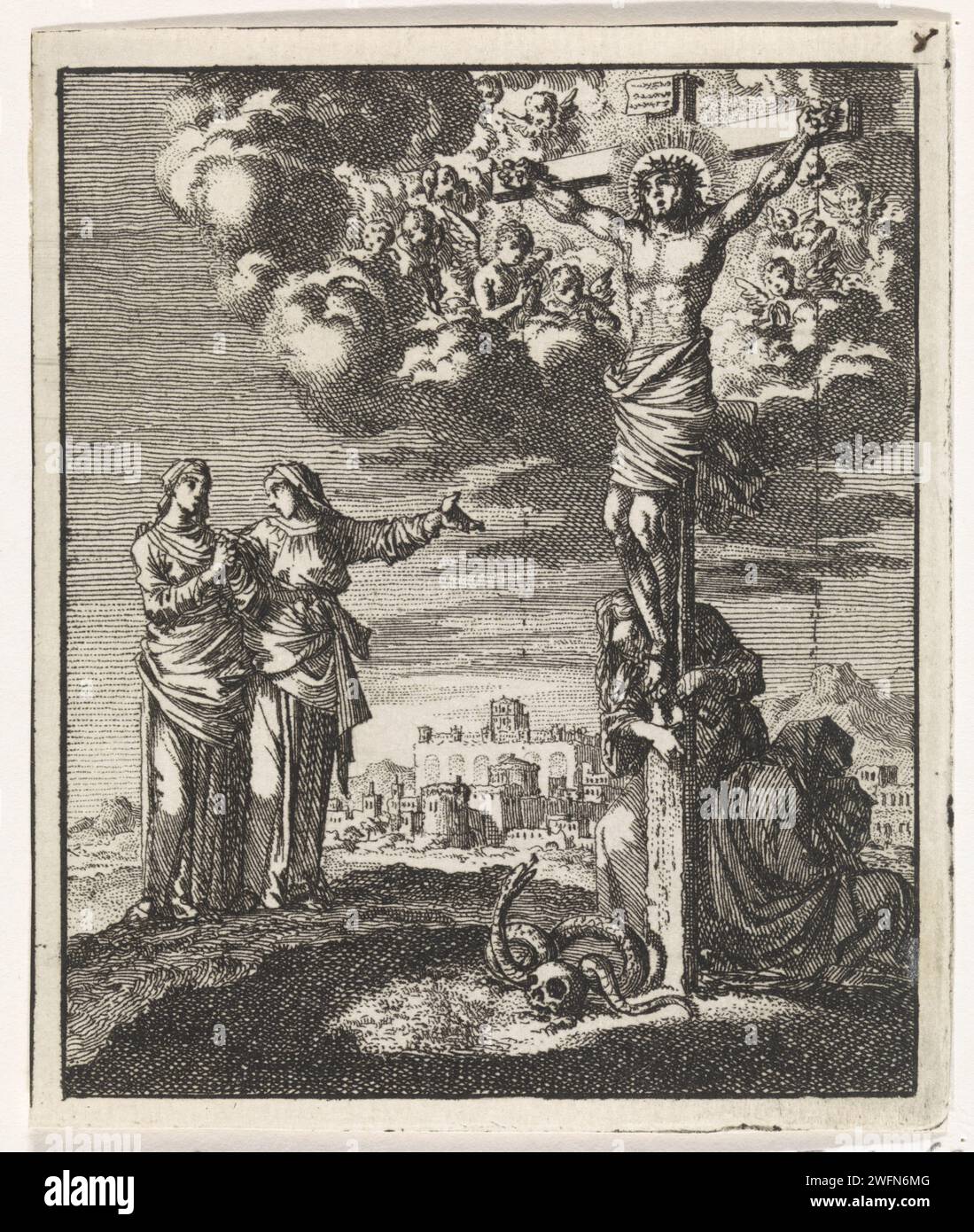 Two women see the Crucified Christ, Jan Luyken, 1704 print Amsterdam paper etching crucified ...