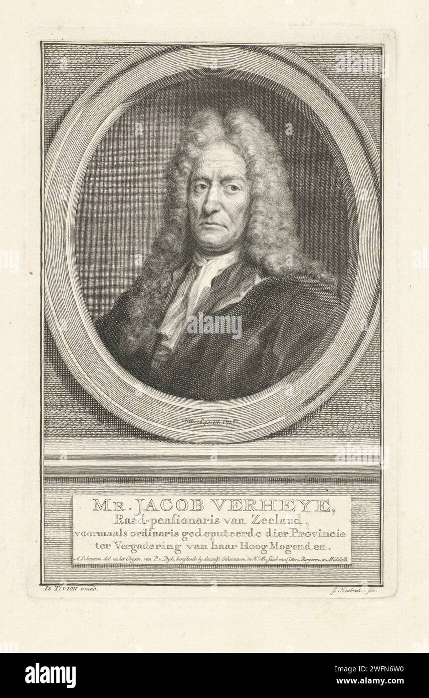 Portrait of Jacob Verheije, Jacob Houbraken, After Aert Schouman, after ...