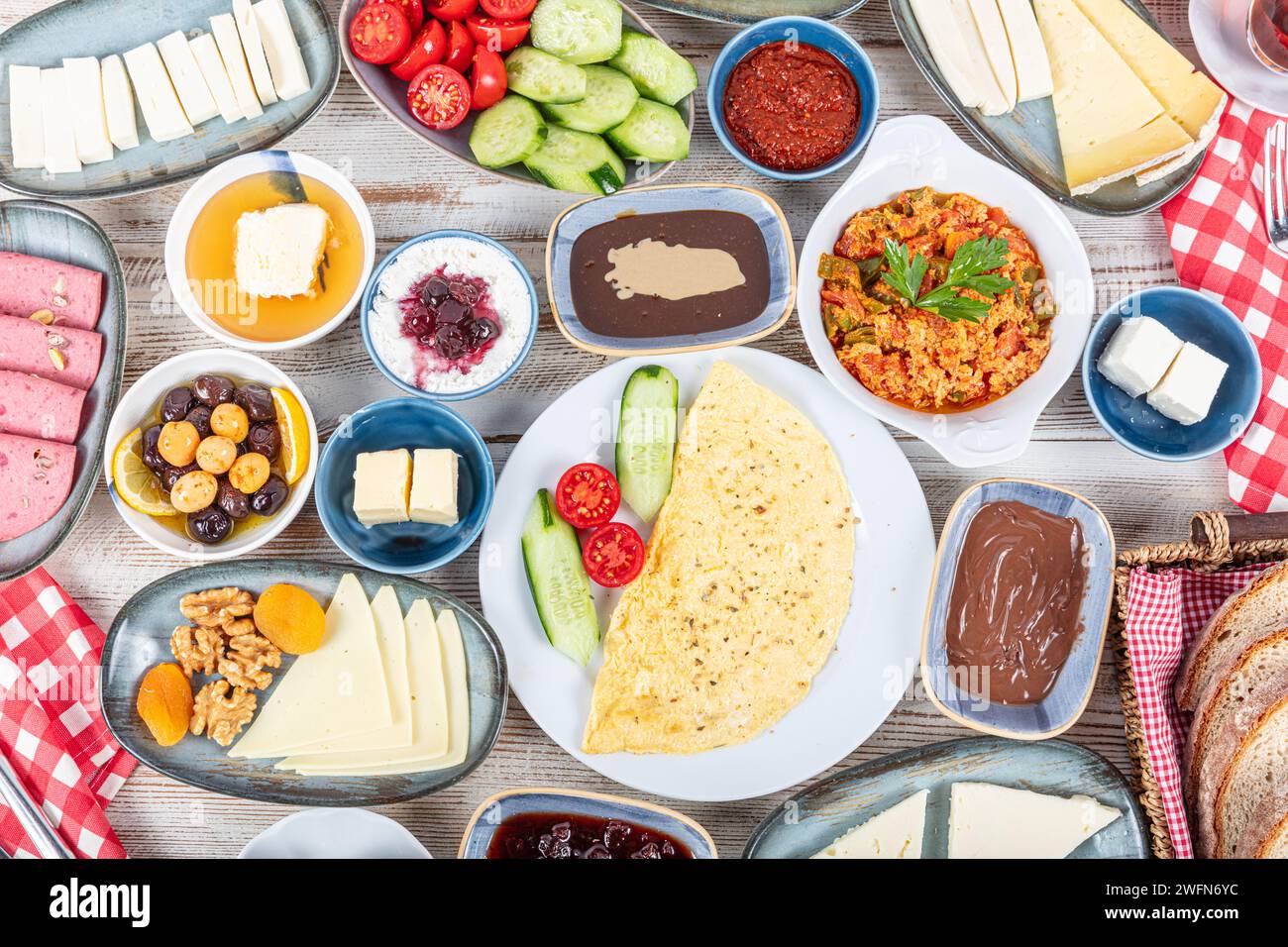 Breakfast table. Traditional Turkish Breakfast Table (Serpme Kahvaltı ...