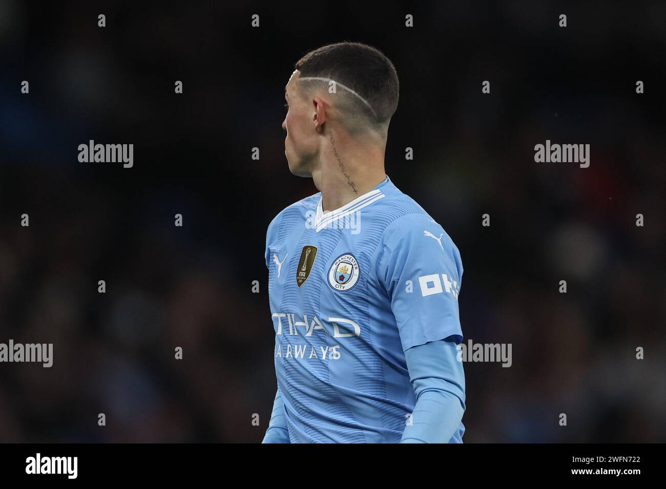 Neck tattoo of Phil Foden of Manchester City during the Premier League ...