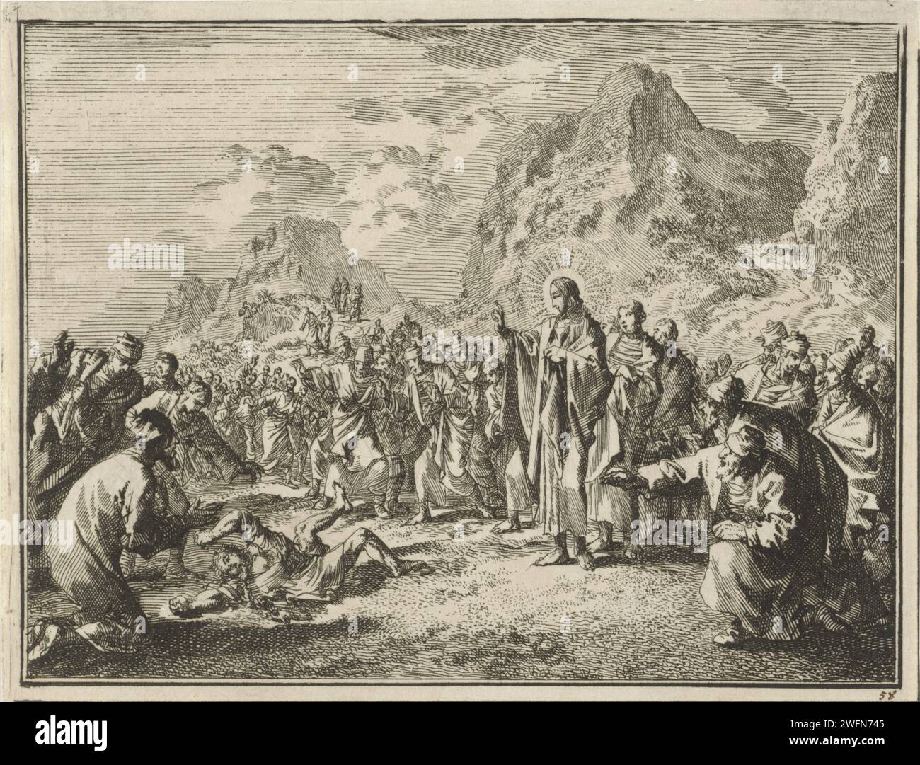 Christ heals a possessed child, Jan Luyken, 1712 print Amsterdam paper ...