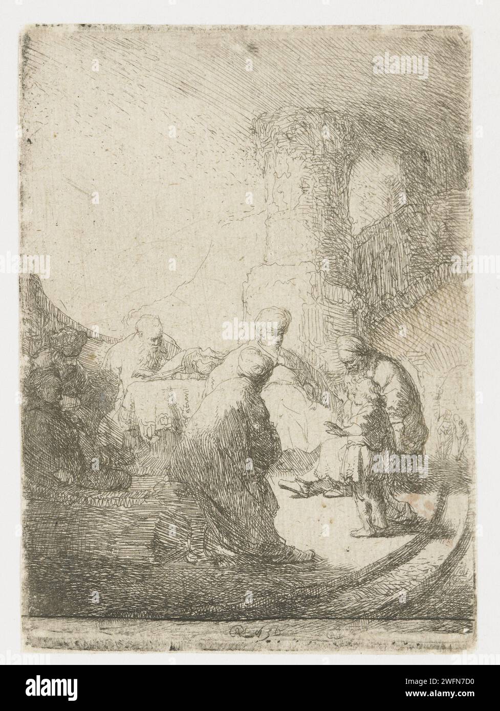 Christ disputing with the Doctors: small plate, Rembrandt van Rijn, 1630 print paper. ink ...