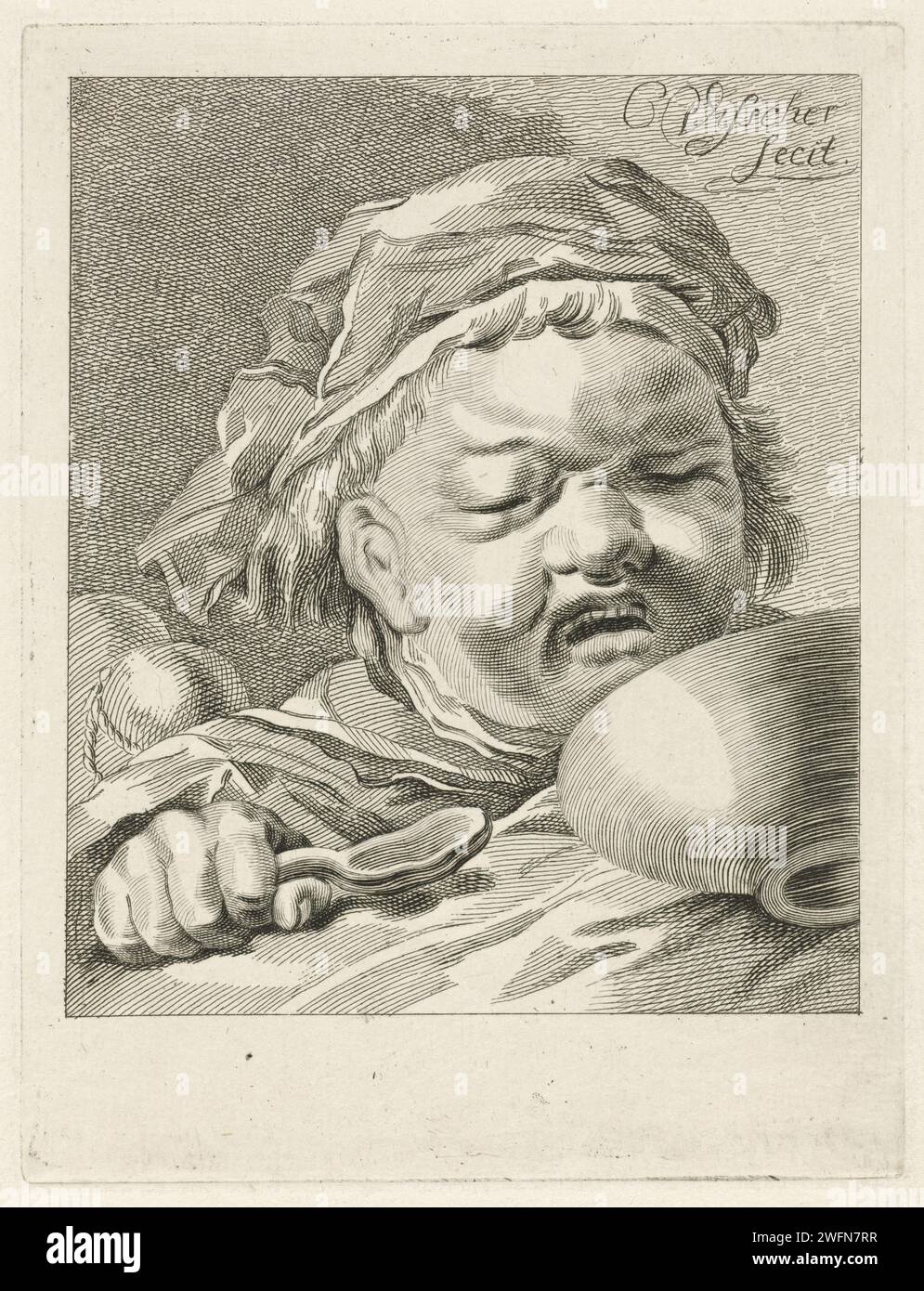 Crying child with NAP, Pieter de Mare, after Cornelis Visscher (II ...