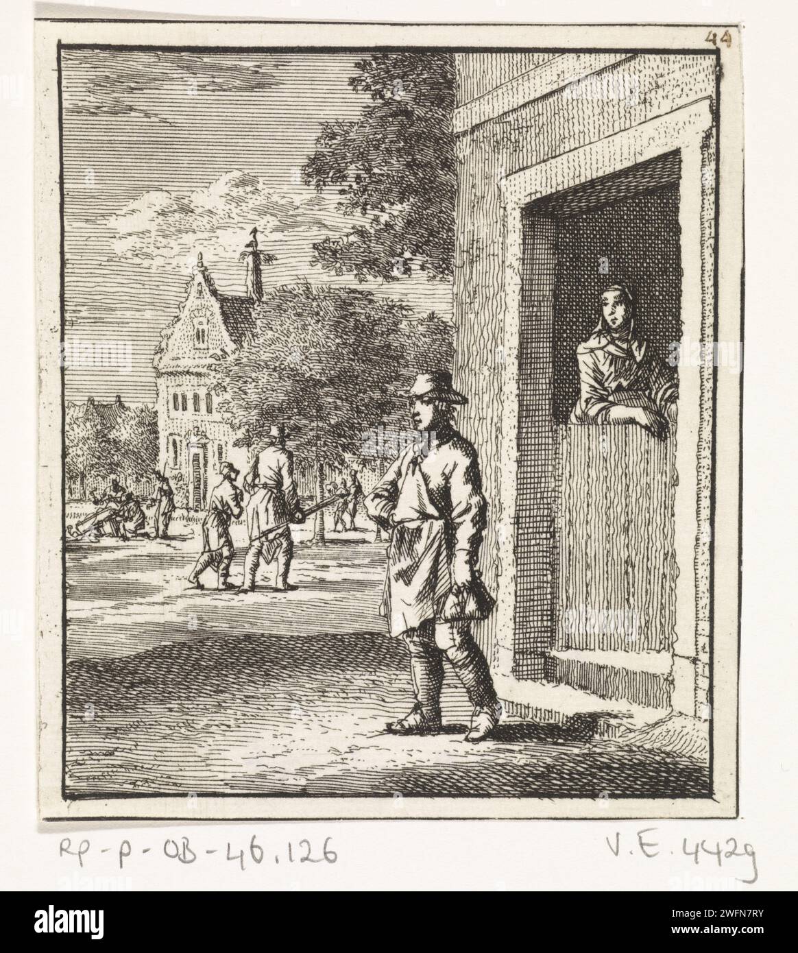 Boy leaves the parental home, Jan Luyken, 1712 print Amsterdam paper etching child (young man ...