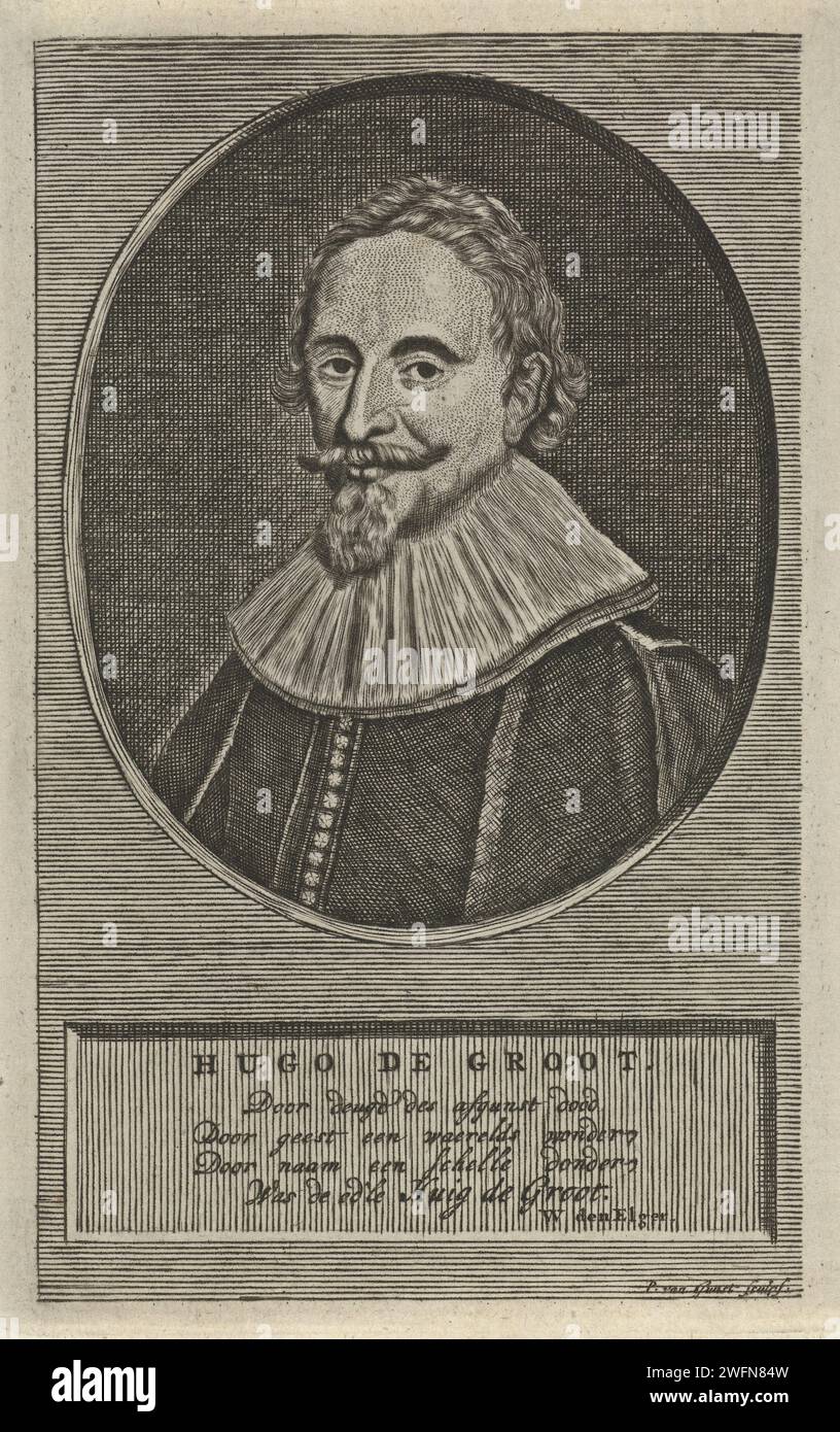 Portrait of Hugo de Groot, Pieter van Gunst, c. 1669 - 1731 print Hugo ...