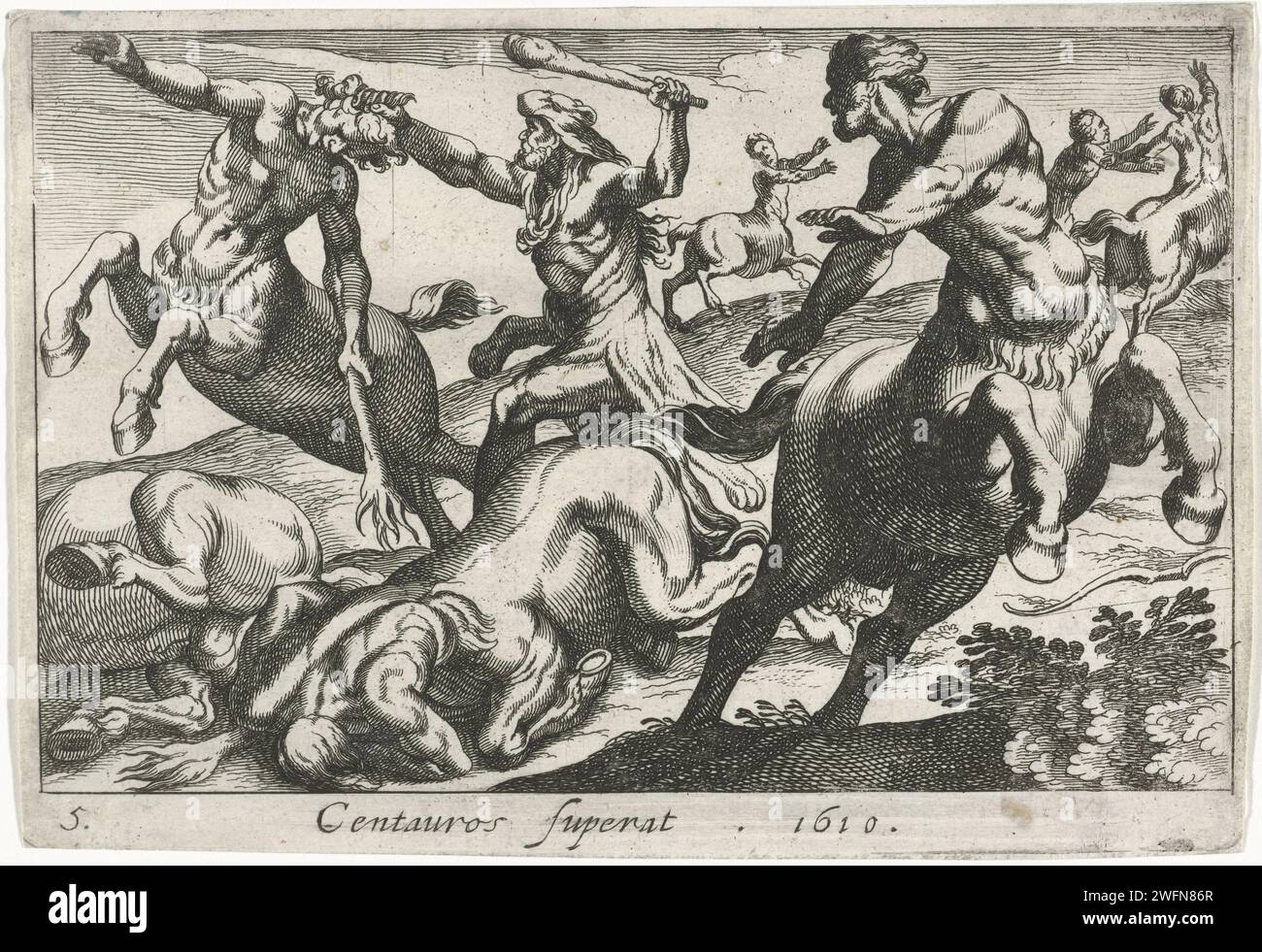 Hercules Fight with the Centauren, Simon Frisius, After Antonio Tempesta, 1610 - 1664 print ...