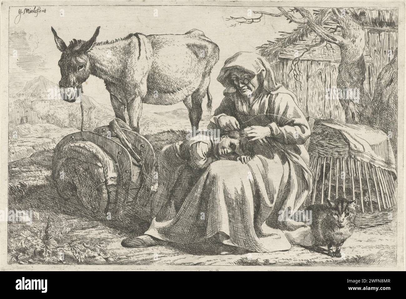 Old woman who listens a child, Jan Miel, 1599 - 1664 print An old woman ...