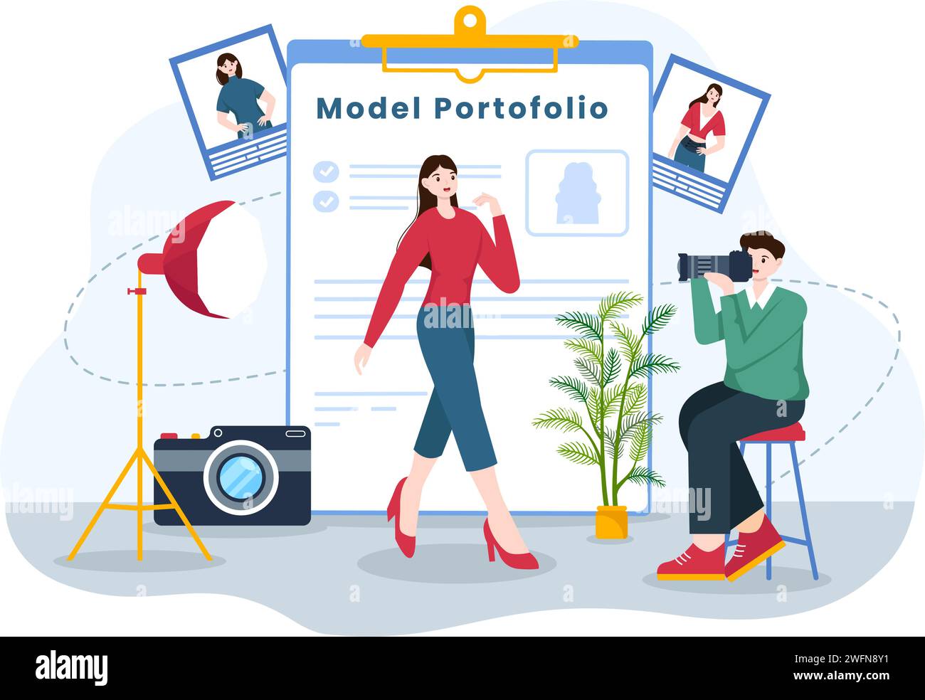 Model Portfolio Vector Illustration with Modeling Agency Manager and ...