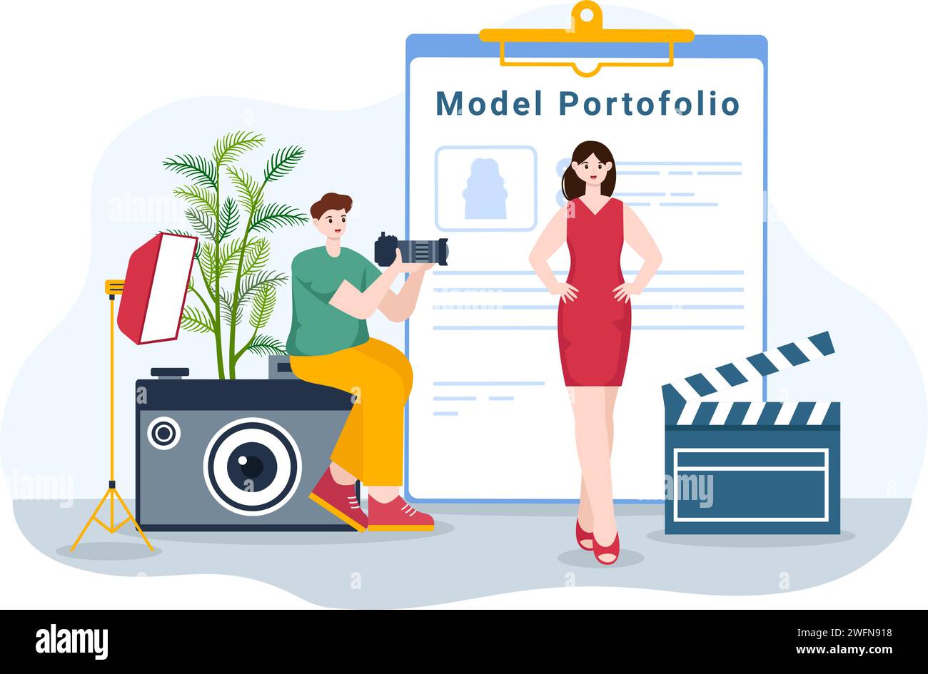 Model Portfolio Vector Illustration with Modeling Agency Manager and ...